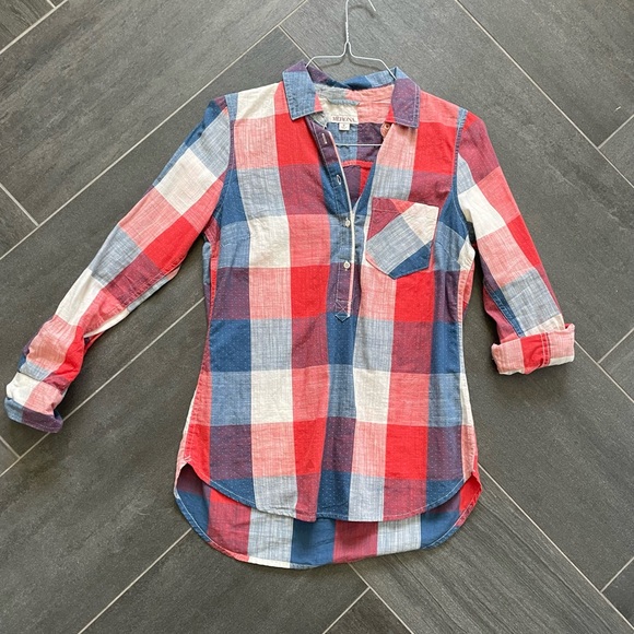 Merona | Tops | Merona Target Brand Plaid Shirt S Red White Blue | Poshmark